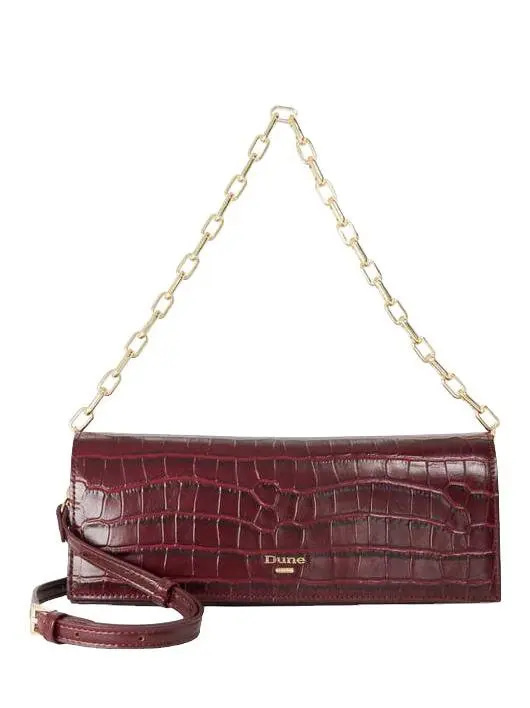 Dune London Bemuse Croc Embossed Faux Leather Shoulder Bag - Burgundy