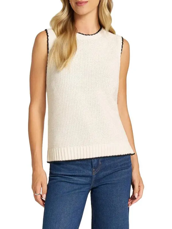 Matty M. Elm Crewneck Cotton Sweater Vest - Ivory/black