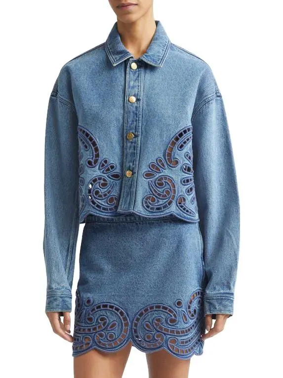 Ulla Johnson Bobbi Eyelet Denim Jacket - River