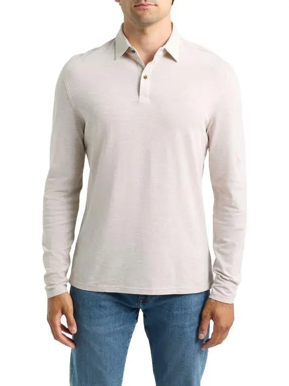 Johnnie-o Long Sleeve Slub Pique Polo - Light Khaki