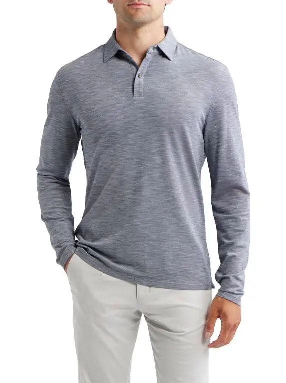 Johnnie-o Long Sleeve Slub Pique Polo - Navy