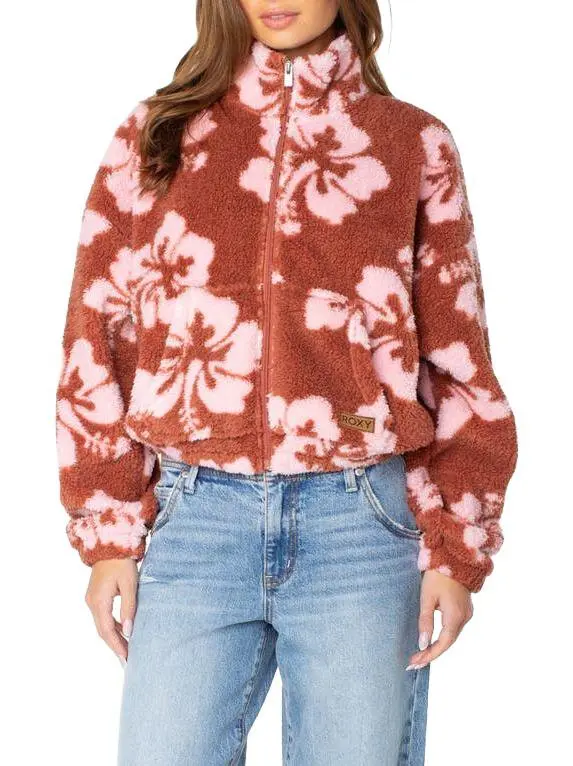 Roxy High-pile Fleece Jacket With Tropical Print - Chutney