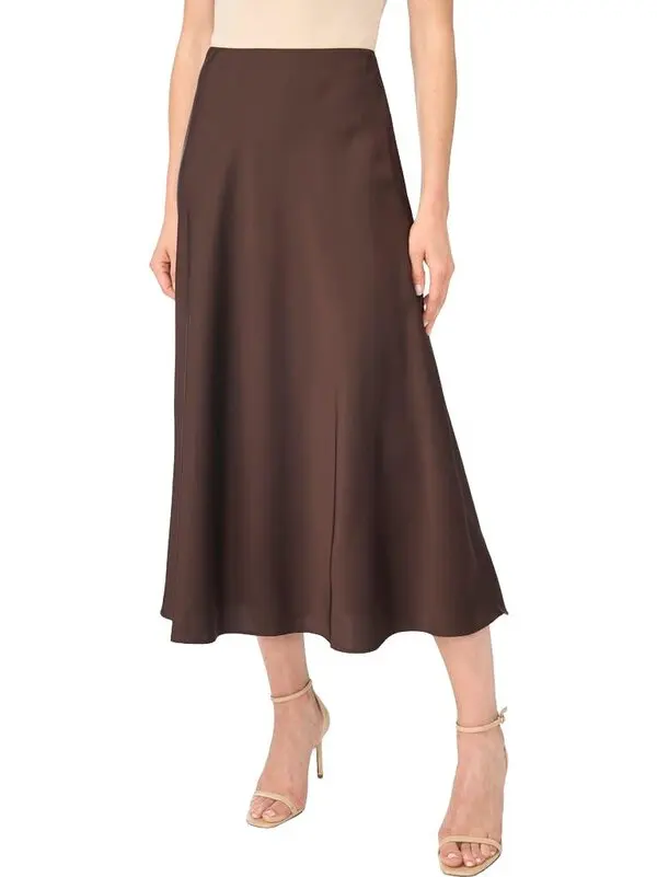 CECE DUPRAZ Bias Cut Satin Midi Skirt - Coffee Bean