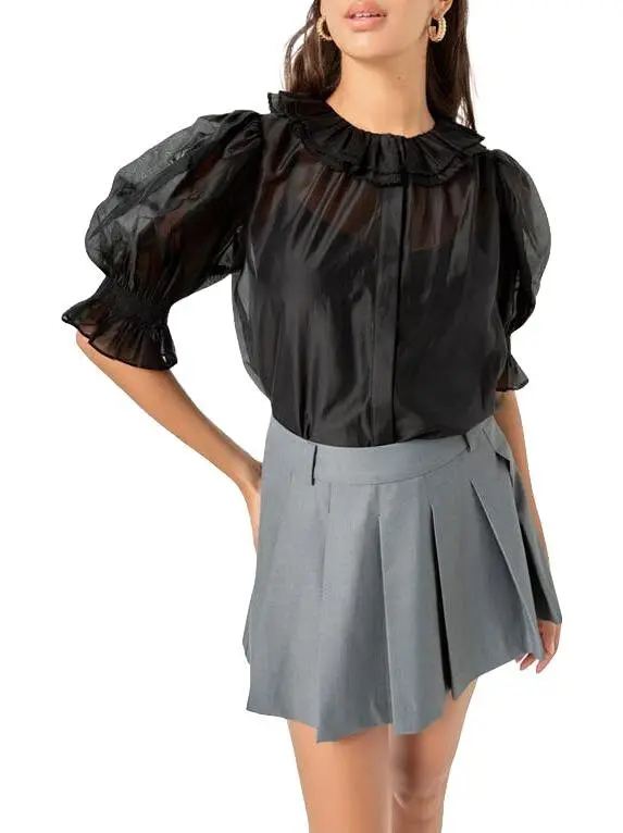 English Factory Ruffled Organza Top - Black