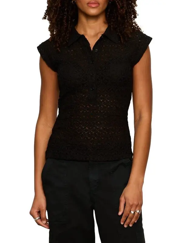 Sanctuary Lace Collar Shirt - Black