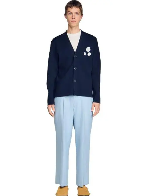 Sandro Floral Jacquard V-neck Cardigan - Midnight Blue