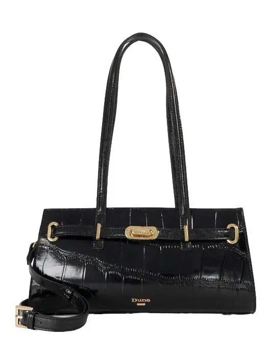 Dune London Depend Croc Embossed Leather Shoulder Bag - Black