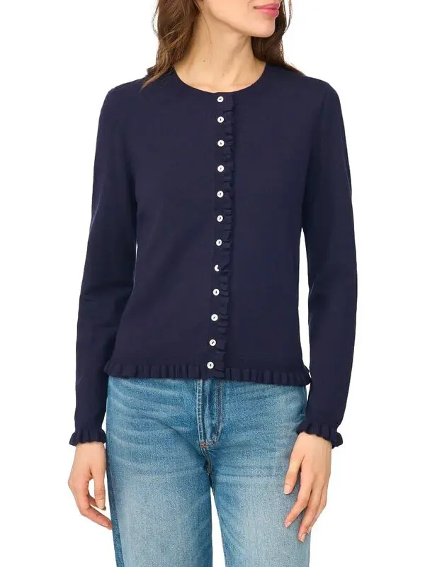 CECE DUPRAZ Ruffle Trim Cardigan - Classic Navy
