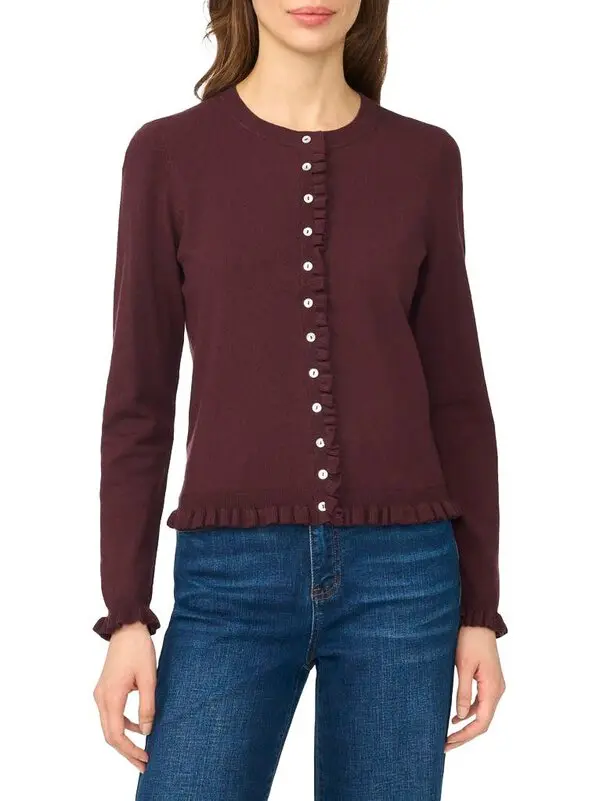 CECE DUPRAZ Ruffle Trim Cardigan - Dark Cocoa
