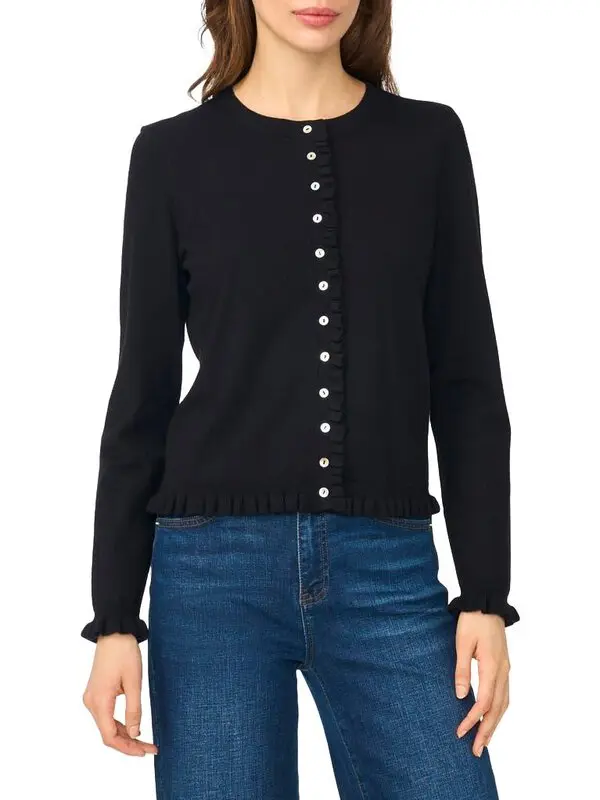 CECE DUPRAZ Ruffle Trim Cardigan - Rich Black
