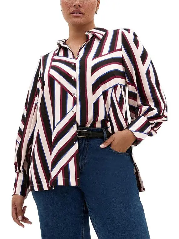 City Chic Haylee Striped Button Front Shirt - Timeless Stripe