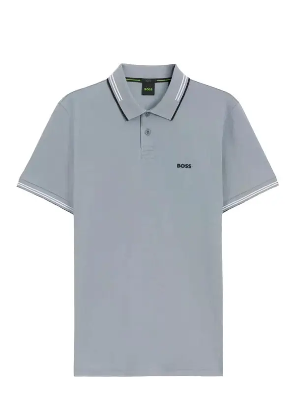 BOSS Stretch-cotton Slim-fit Polo Shirt With Branding And Stripes - Grey