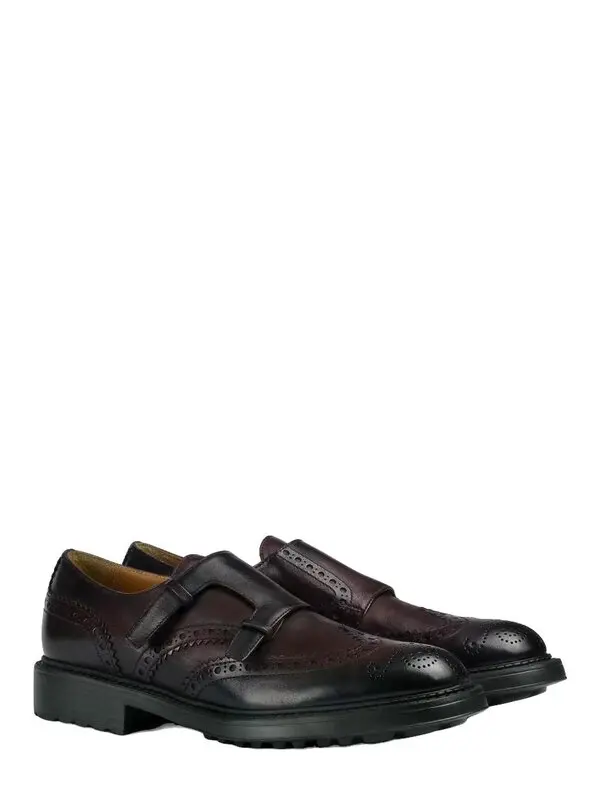 DOUCAL'S Burgundy Leather Double Monk Strap Brogues - Brown