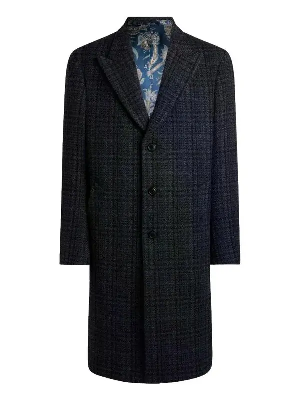 Etro Wool And Cashmere Coat With Check Motif - Blue