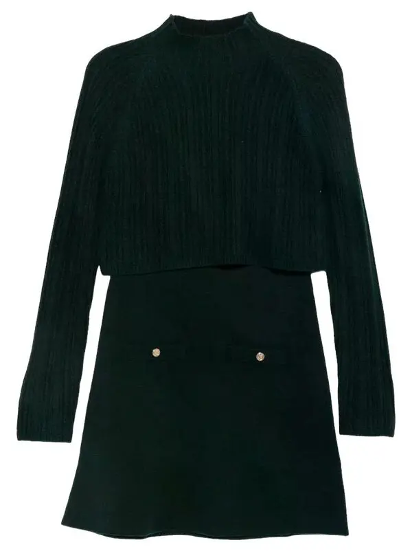 Maje Ribbed-knit Mini Dress And Sweater Set - Green