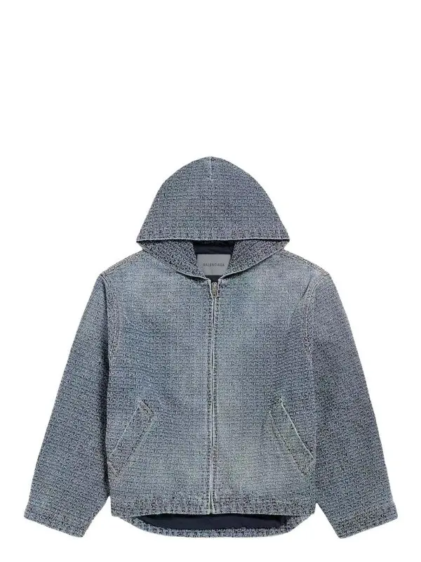 Balenciaga Embroidered Denim Hooded Jacket - Blue