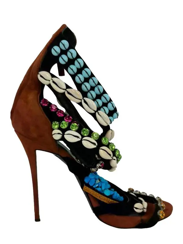 GIUSEPPE ZANOTTI Embellished Stiletto Sandals - Brown