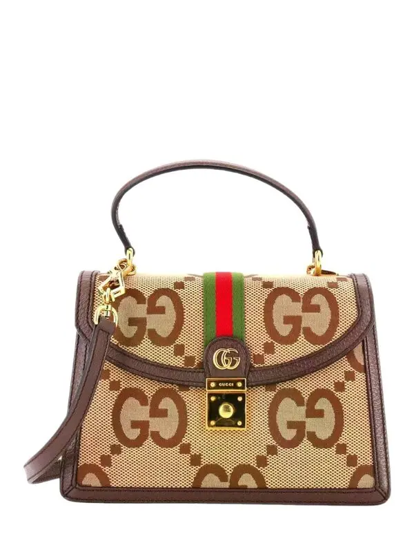 Gucci Ophidia Flap Top Handle Bag Jumbo Gg Canvas Small Crossbody Bag - Brown