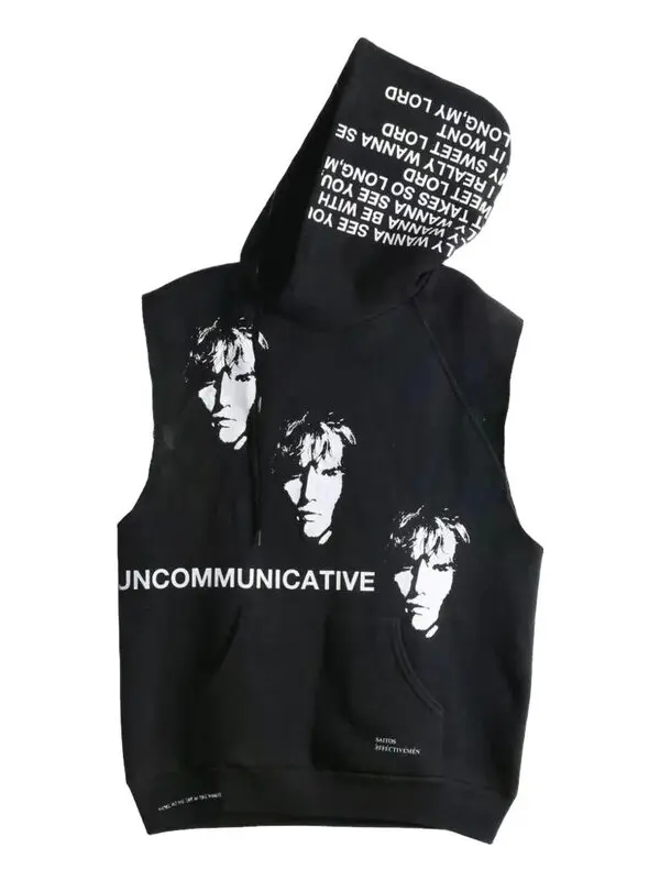 SAITOS Asymmetrical Graphic-print Sleeveless Hoodie - Black