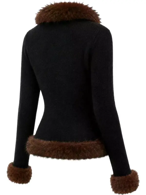 SELF-PORTRAIT Faux-fur Trimmed Knit Cardigan - Black