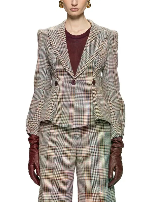 NISSA Checked Tailored Blazer - Neutrals