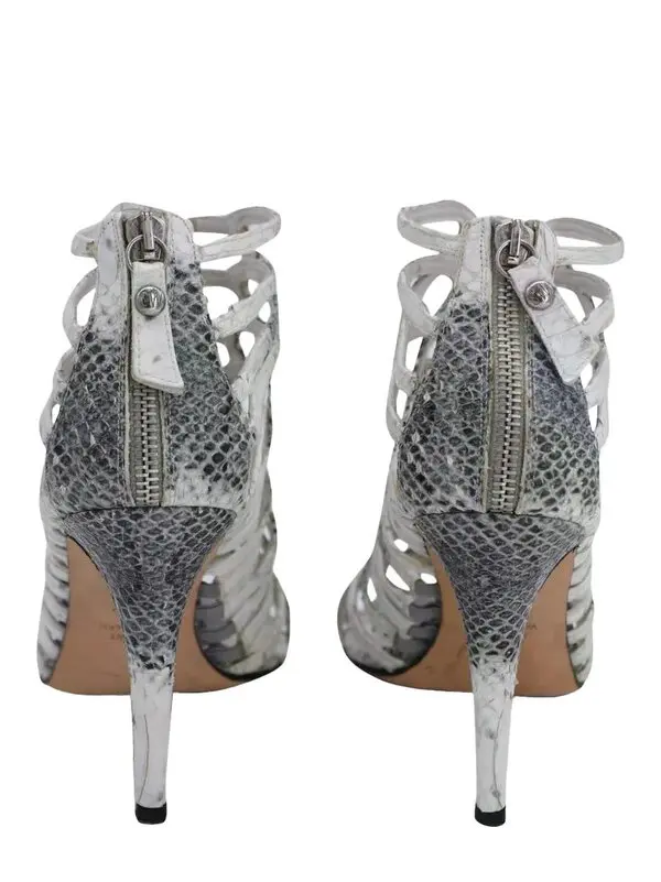 STUART WEITZMAN Python-embossed Strappy Stiletto Sandals - Grey