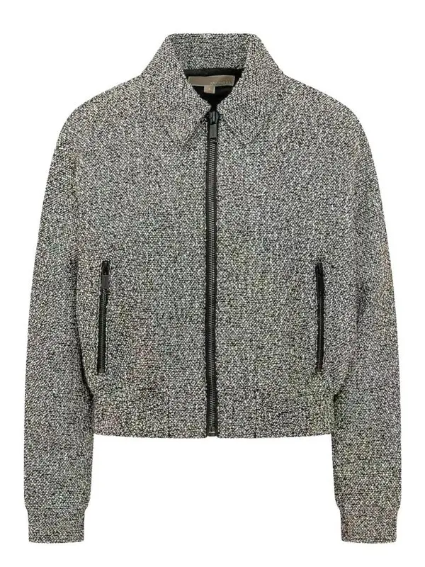 Michael Kors Cotton Blend Tweed Zip-up Bomber Jacket - Grey