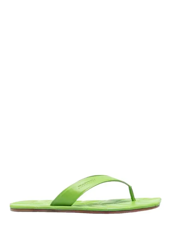 JW Anderson Leaf Quilted Leather Flat Sandals - Green