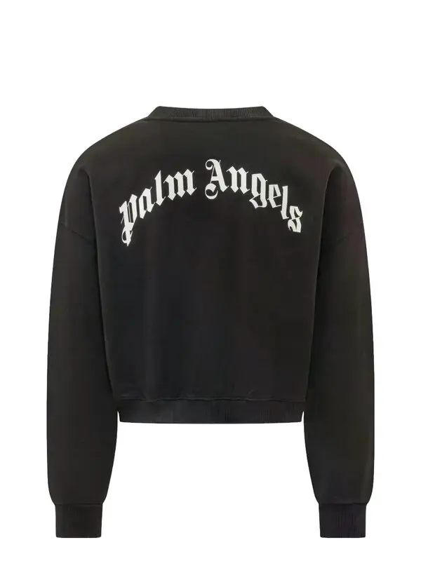 Palm Angels Curved Logo Cropped Crewneck Sweatshirt - Black