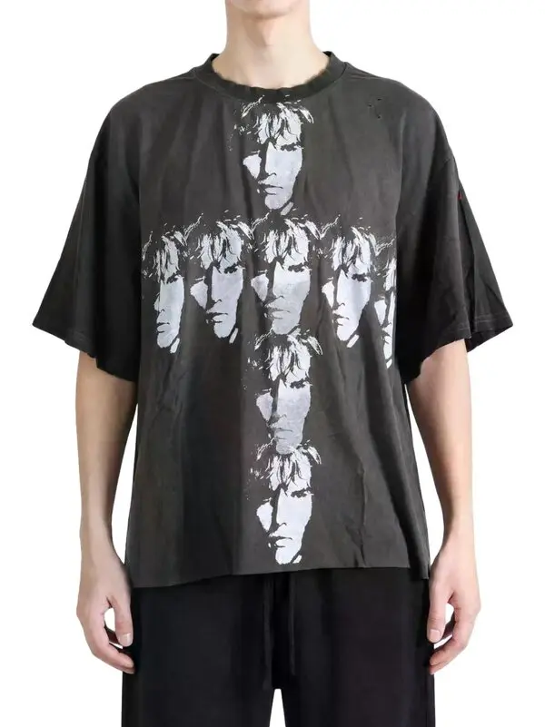 SAITOS Wormhole Graphic-print Distressed T-shirt - Black