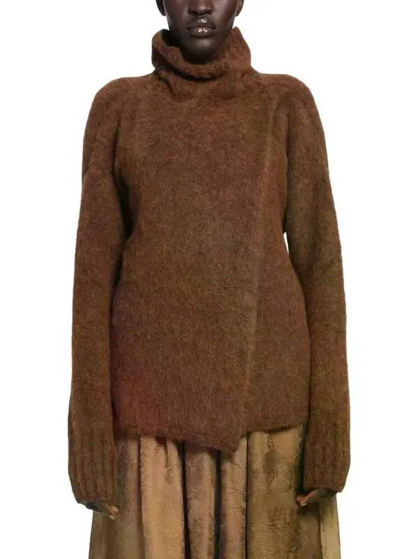 UMA WANG Brushed Texture Wrap-effect Turtleneck Sweater - Brown