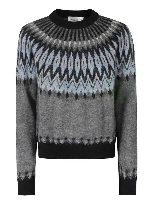 ROBERTO COLLINA Patterned Crew Neck Long Sleeve Sweater - Grey