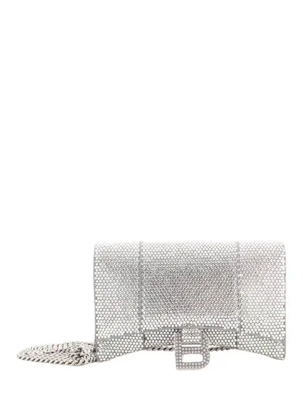 Balenciaga Hourglass Chain Wallet Suede With Crystals Crossbody Bag - Metallic