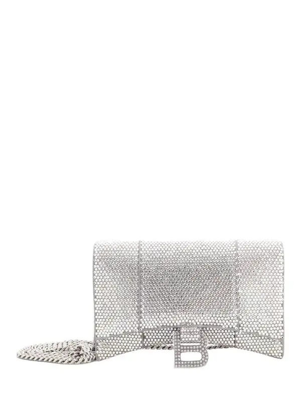 Balenciaga Hourglass Chain Wallet Suede With Crystals Crossbody Bag - Metallic
