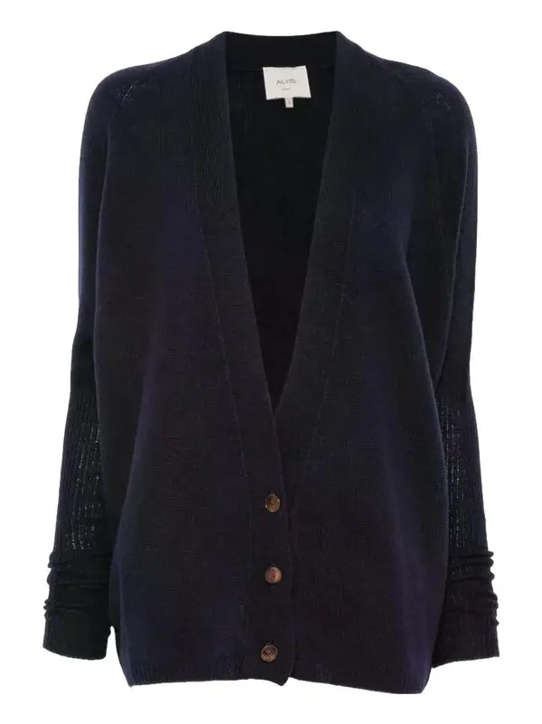 ALYSI Cashmere V-neck Cardigan - Blue
