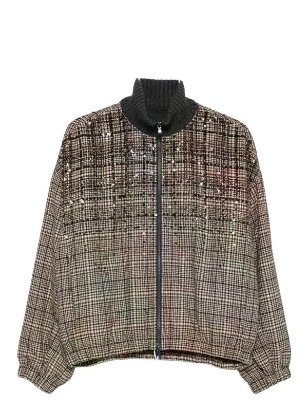 Brunello Cucinelli Sequin-embellished Check Bomber Jacket - Brown
