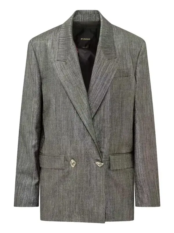 Pinko Double-breasted Cayman Jacket In Metal Wool With Jewel Buttons - Grey
