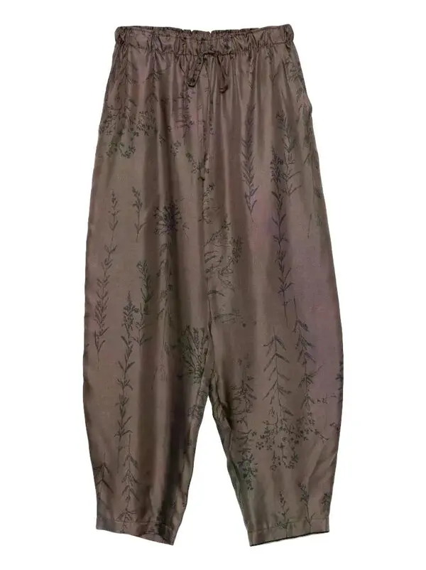 ALYSI Floral-print Silk Track Pants - Brown