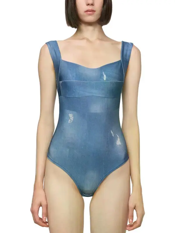 ATU BODY COUTURE Denim-print Corset Top - Blue