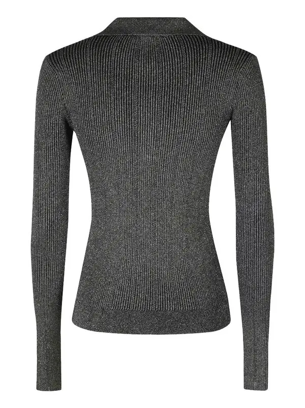 ROBERTO COLLINA Ribbed Polo-collar Sweater With Metallic Finish - Black