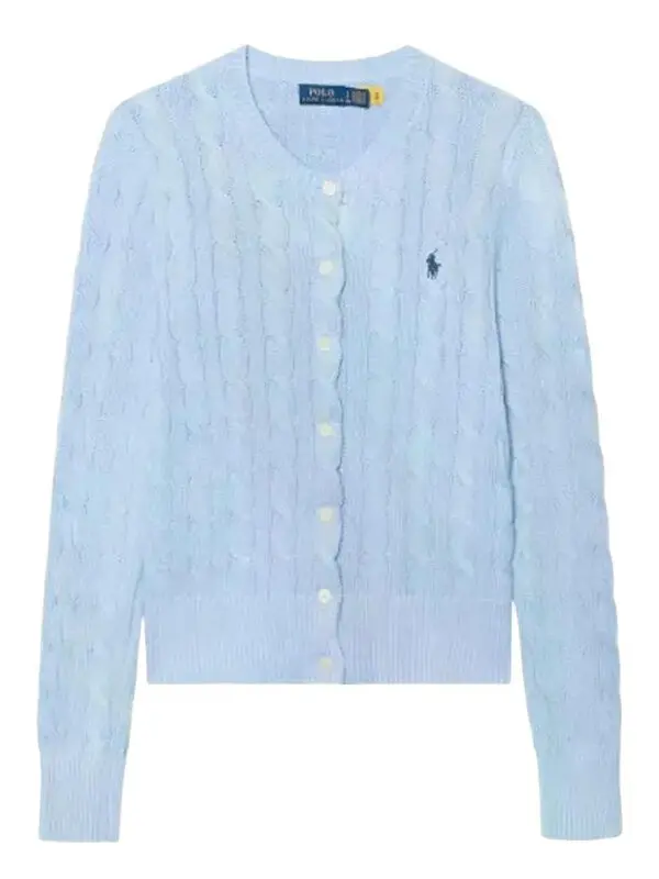 Polo Ralph Lauren Cable Knit Cotton Cardigan With Embroidered Logo - Blue