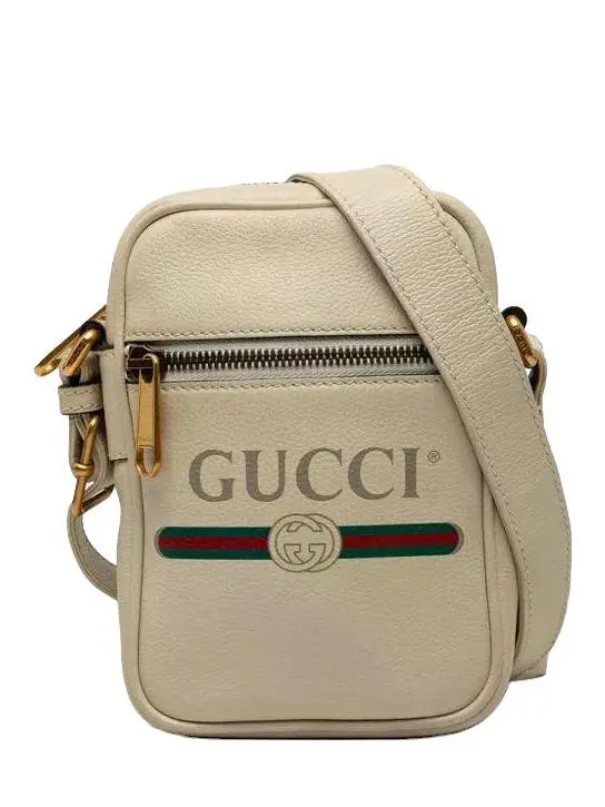 Gucci 2000-2015 Mini Grained Calfskin Logo Crossbody Bag - White