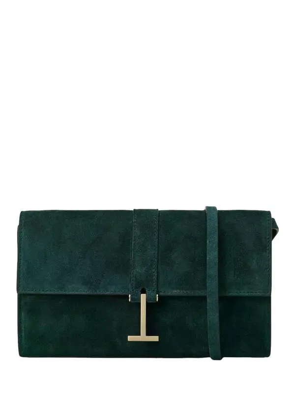TOM FORD T-clasp Suede Clutch Bag - Green