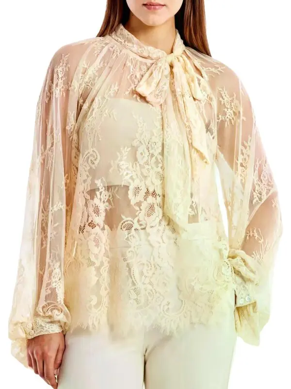 VICOLO Lace-panelled Pussy-bow Blouse - Neutrals