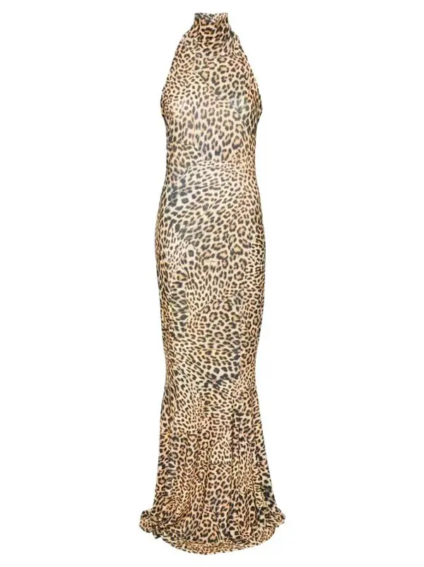 Norma Kamali Halterneck Fishtail Gown Maxi Dress - Neutrals