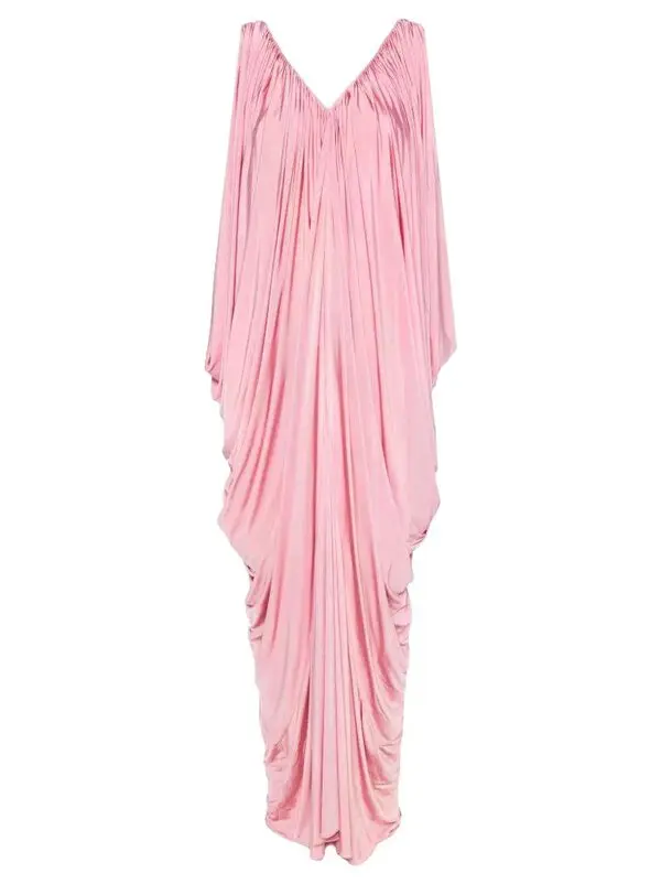 ABADIA Draped V-neck Maxi Dress - Pink