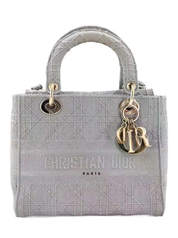 Dior Lady D-lite Cannage Embroidered Canvas Satchel - Grey