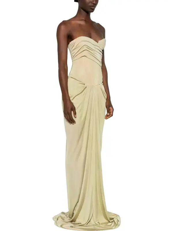 THE NEW ARRIVALS ILKYAZ OZEL Draped-corset Maxi Dress - Green