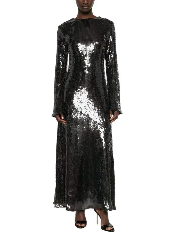 ROTATE BY BIRGER CHRISTENSEN Sequin-embellished Long-sleeve Maxi Dress - Black