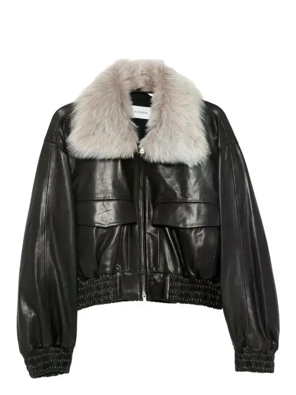 Nour Hammour Leather Fur-trimmed Jacket - Black